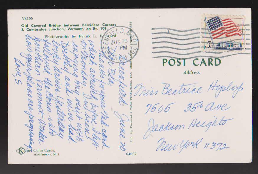 VERMONT VT Belvidere Corners Cambridge Junction Covered Bridge 1968 ...