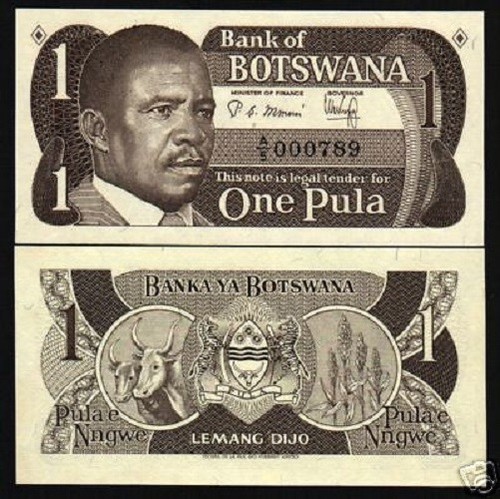 BOTSWANA 1 PULA P-6 1983 SOLID Low # NUMBER 000789 UNC COW ZEBRA MONEY ...