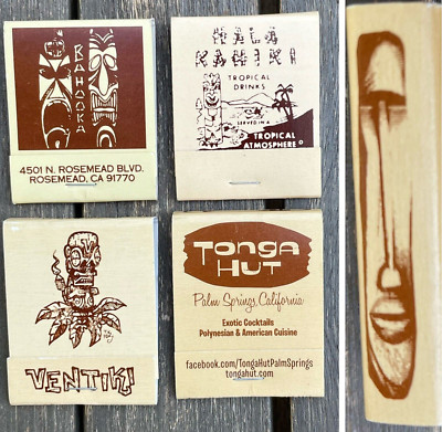 4 Tiki Matchbooks Lot Tonga Hut Bahooka Hala Kahiki Ventiki Matchbook ...