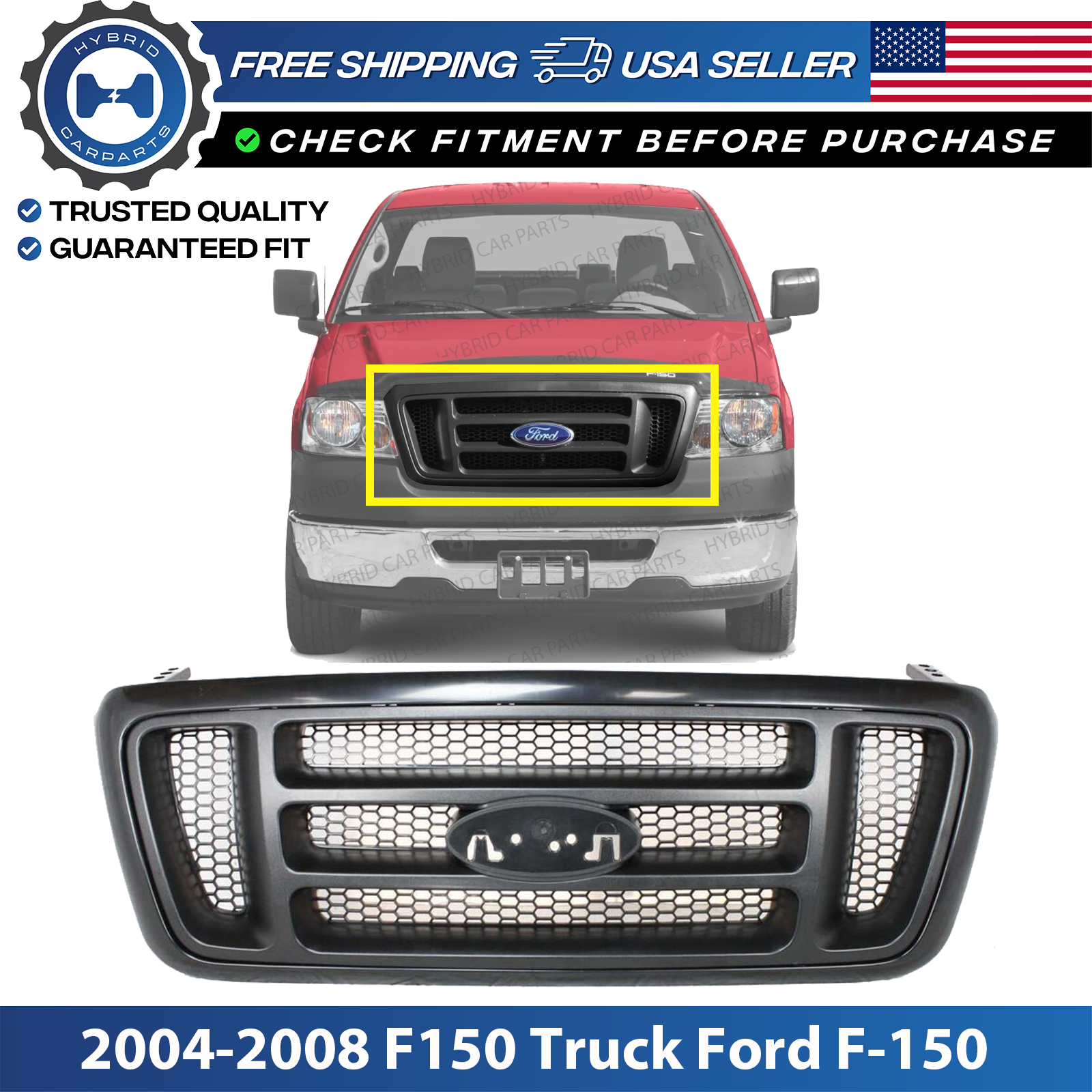 New Front Grille Plastic for 2004-2008 F150 Truck Ford F-150 FO1200414 ...