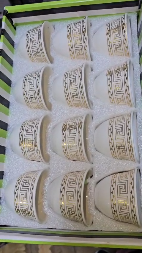 Turkish Arabic Glass Cups For Kahwa Shai Tea Set of 12 White Gold Gift ...