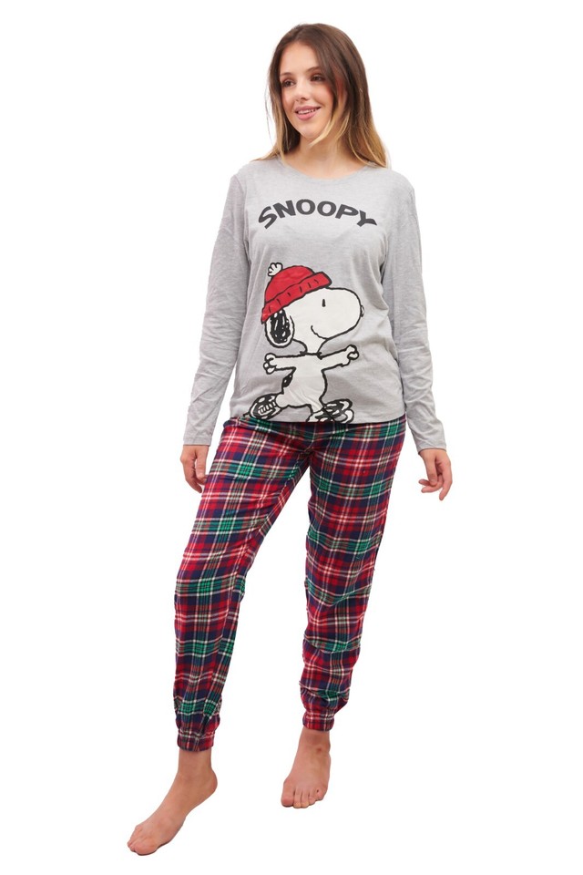 Womens Ladies Pyjamas PJ Top Bottoms Set Loungewear Cotton Snoopy Size ...