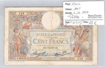 BILLET FRANCE - 100 FRANCS MERSON - 2-12-1937 - RARE!!!!!! | eBay