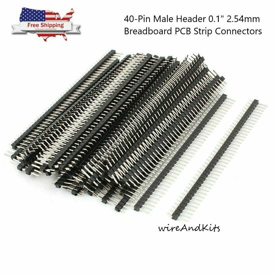 40-Pin Male Header 0.1" 2.54mm Breadboard PCB Strip Connectors 30/60/72 ...
