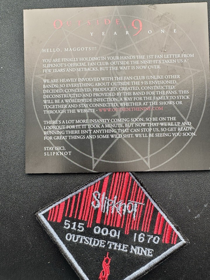 **RARE & LIMITED** Slipknot Outside The 9 Patch, Membership Card, Fan ...