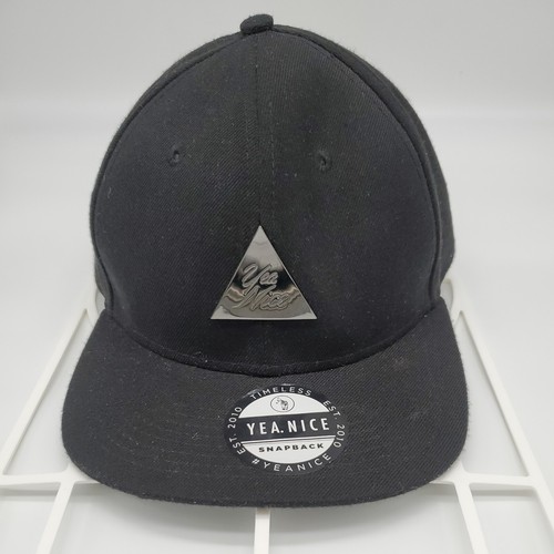 Yea Nice Cap Snapback Dark Black Baseball Hat Silver Metal Triangle ...