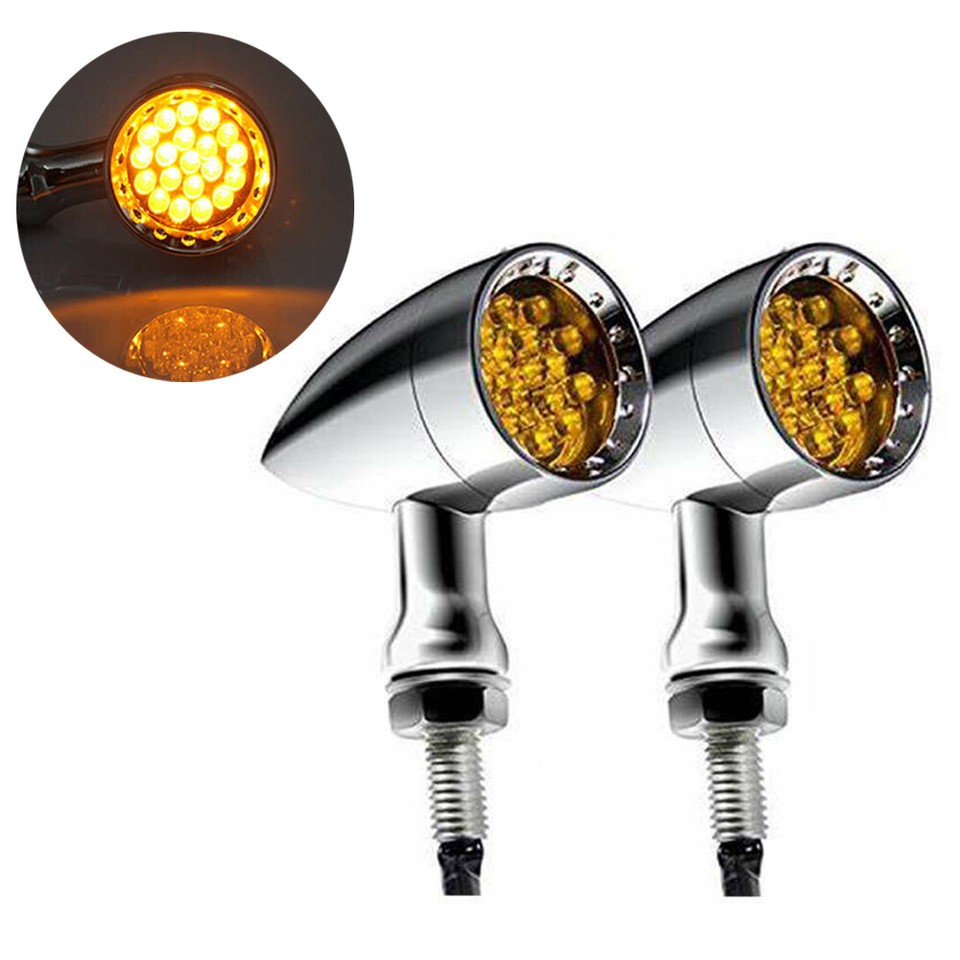 2X Chrome Motorcycle LED Bullet Turn Signals Blinker Amber Light ...