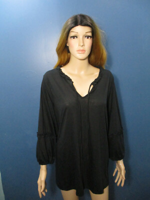 plus size 3X black casual tie string blouse by DOWNING STUDIO | eBay