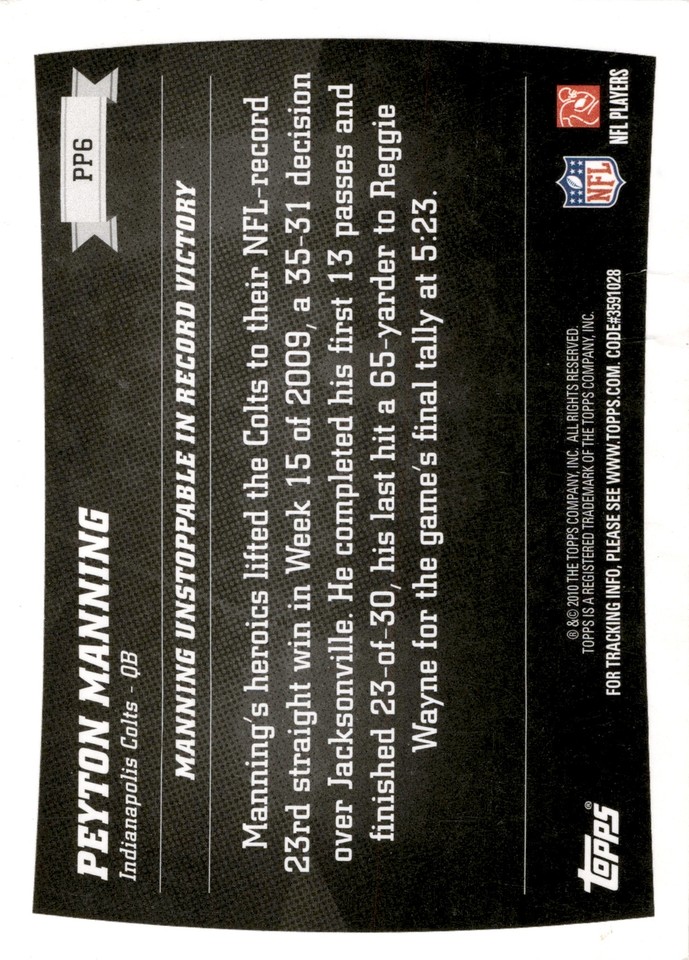 2010 Topps #PP6 Peyton Manning Peak Performance Great! | eBay