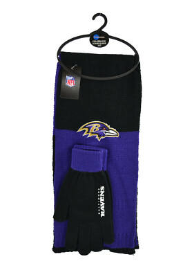 New 3PC NFL Baltimore Ravens Colorblock Scarf & Glove Gift Set | eBay
