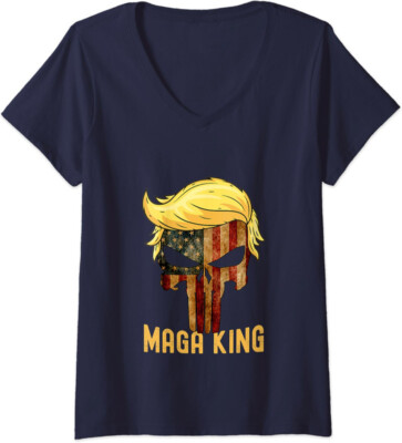 The Great Maga King Donald Trump Skull Vintage US Ladies' V-Neck Tshirt ...