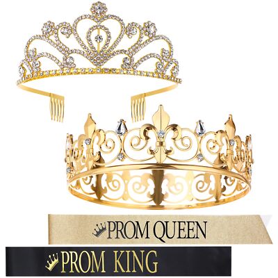 4 Pcs Prom King and Queen Crowns with Sashes Set King Crowns for Men ...