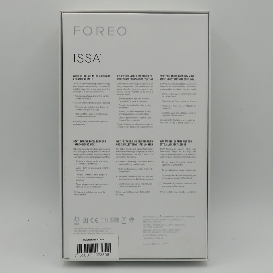 Foreo ISSA Electric Toothbrush RECHARGEABLE Soft Silicone Bristles ...