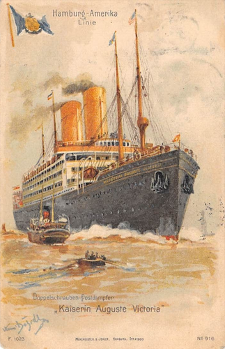 SS KAISERIN AUGUSTE VICTORIA ~ HAMBURG AMERICA LINE ~ used Sea Post ...