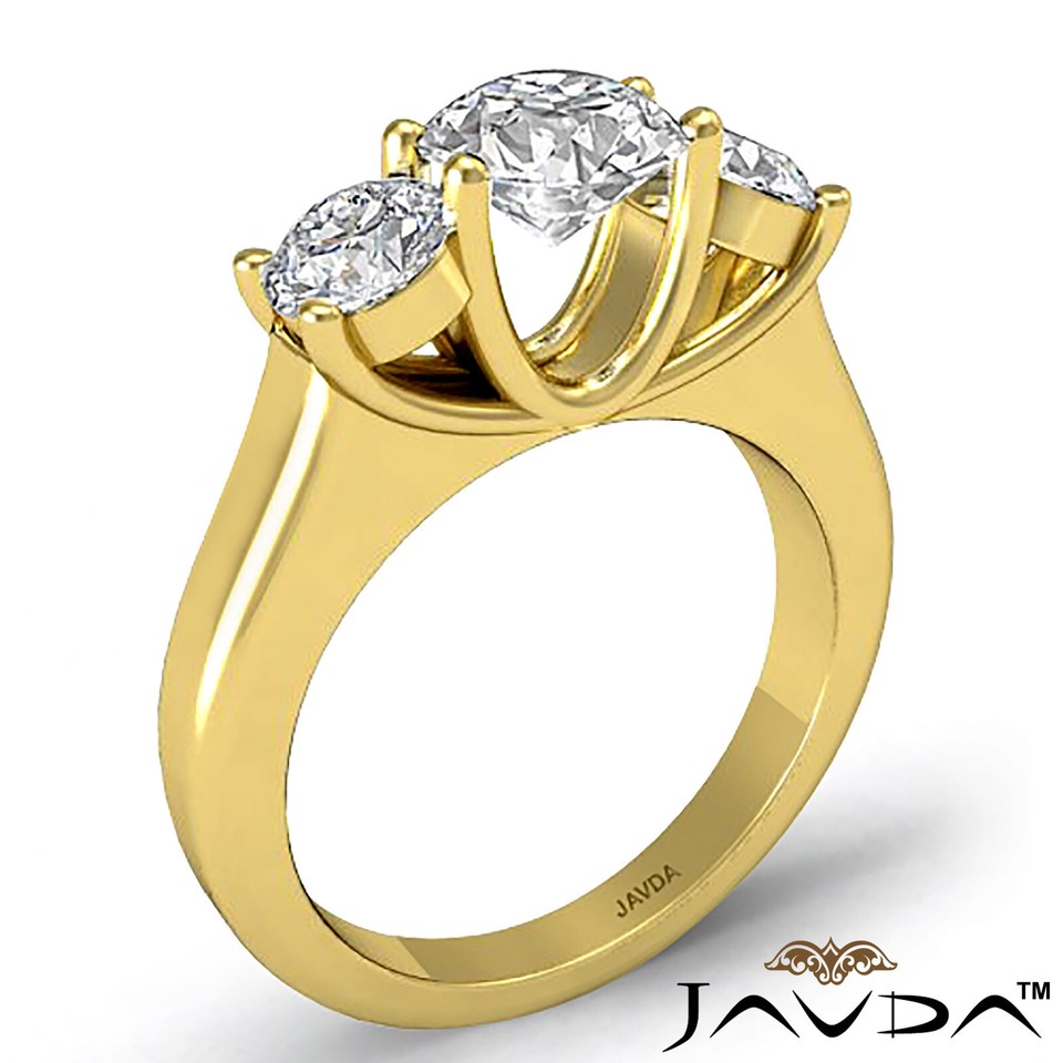 3 Stone Prong Trellis Setting Round Cut Diamond Engagement Ring GIA I ...