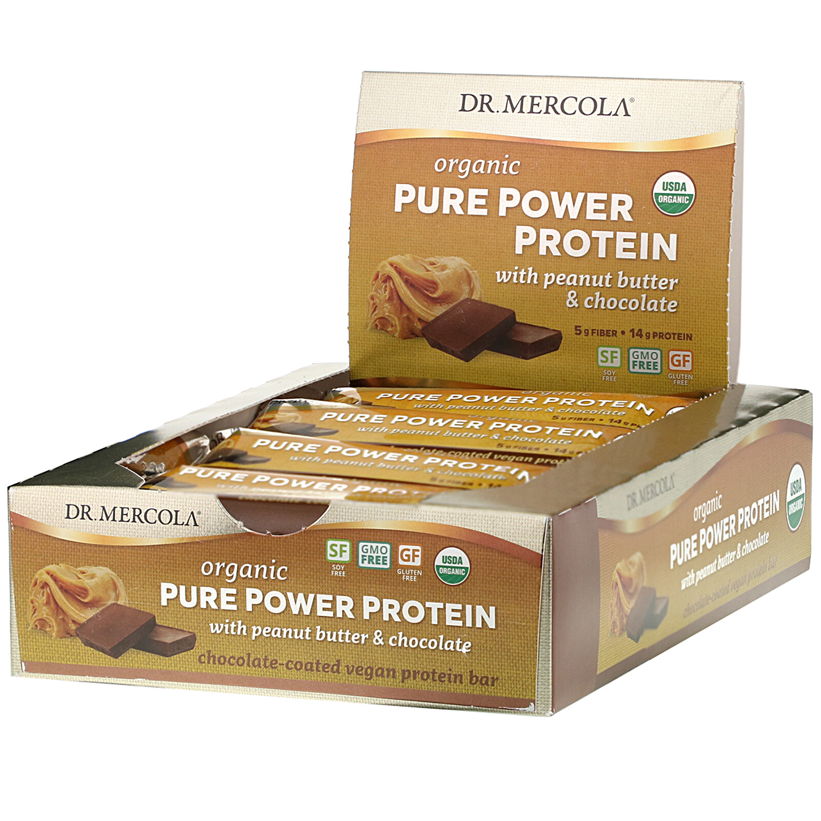 Dr. Mercola, Organic Pure Power Protein Bar, Peanut Butter & Chocolate ...
