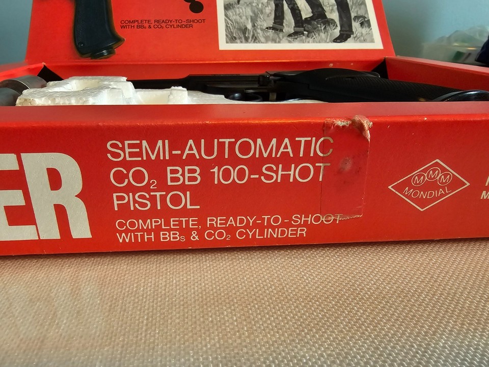 Vtg Roger BB Gun Pistol Semiautomatic 100 Shot Made in Italy Orig Box ...