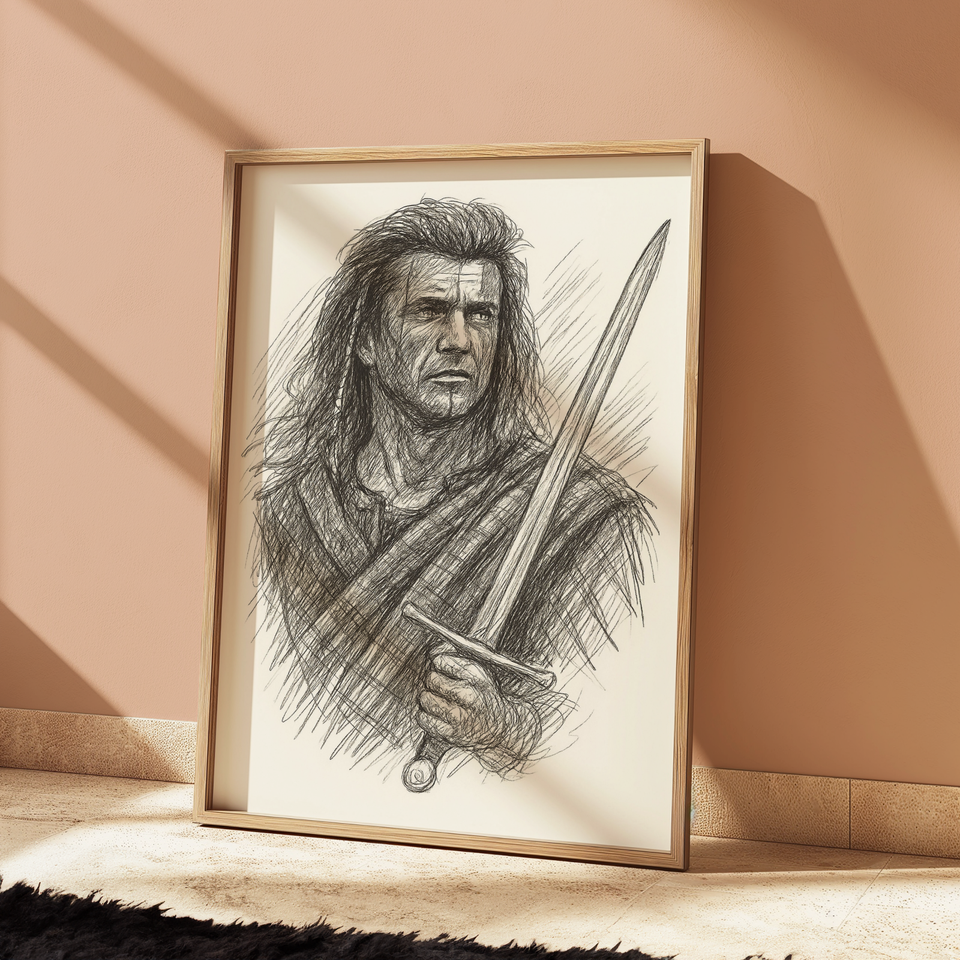 BRAVEHEART WILLIAM WALLACE DRAWING PRINT PORTRAIT SKETCH 8" x 10" WALL ...