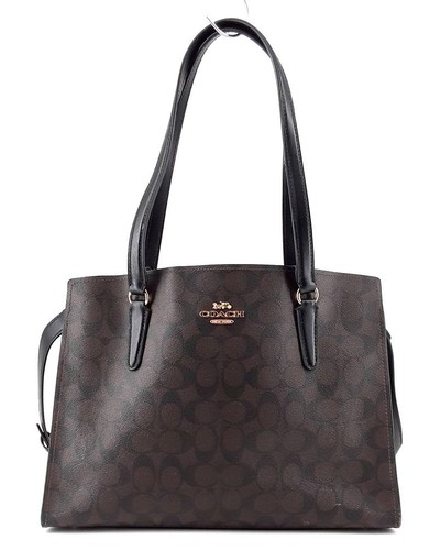 COACH C4075 Tatum Carryall Signature Coated Canvas Brown/Black Satchel ...