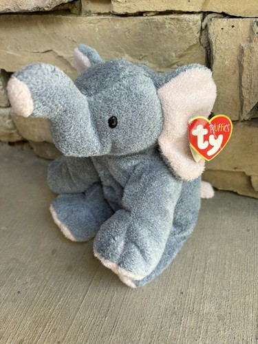 Ty Pluffies Winks Elephant Gray Pink 2002 Original Plush Beanie Lovey ...