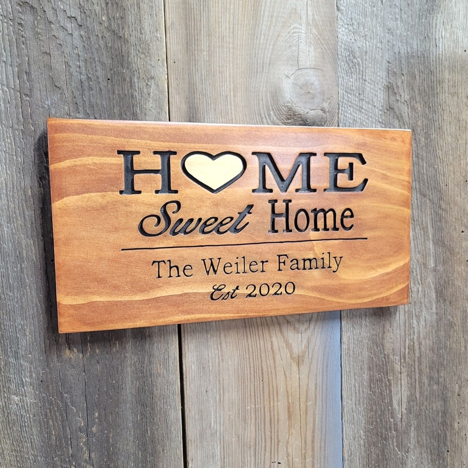 Personalized Home Sweet Home Couples Last Name Est Date Carved Wooden ...