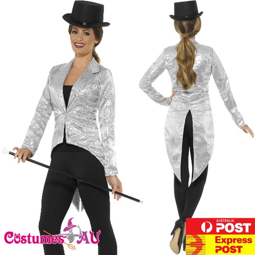 Ladies Silver Tailcoat Sequin Costume Cabaret 20s Jazz Gatsby Magician ...