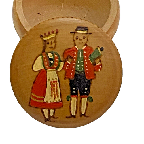 Vtg Norway Folk Art Trinket Box Hand Painted Carved Lidded Man Woman ...