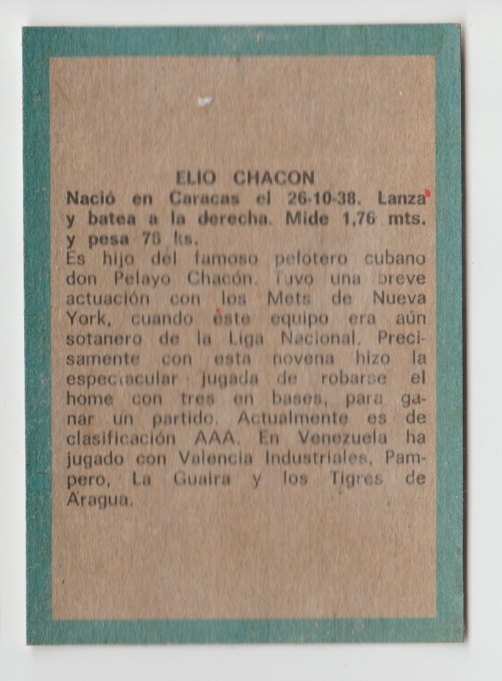 Venezuela Sport Grafico Ovenca 1970 Elio Chacon #2 Tigres De Aragua | eBay