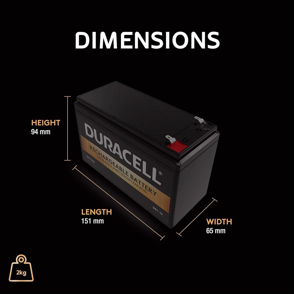Duracell Battery 12V 7Ah VRLA Sealed Lead Acid Replaces APC RBC17 RNC2 ...