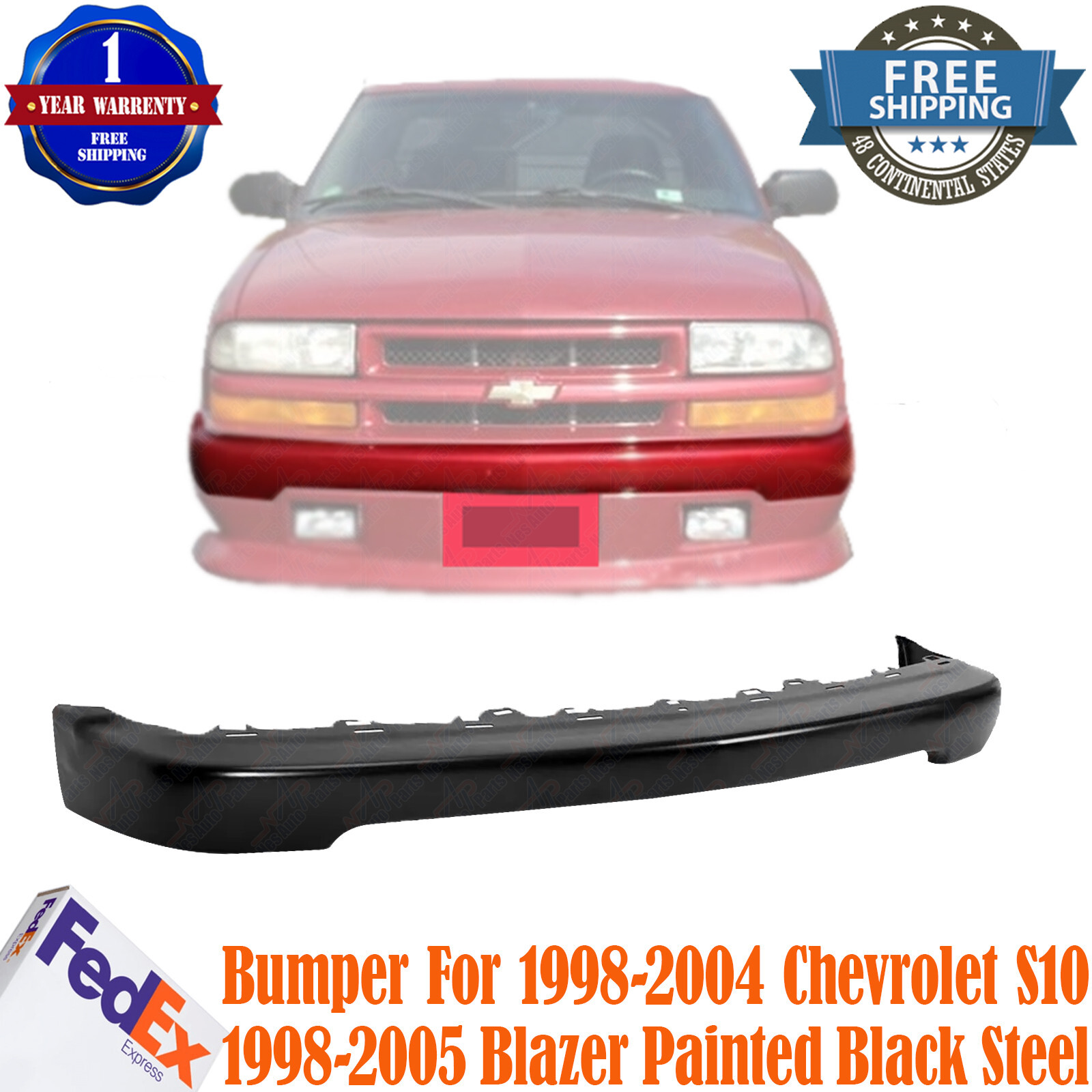 Front Bumper For 1998-2004 Chevrolet S10 1998-2005 Blazer Painted Black ...