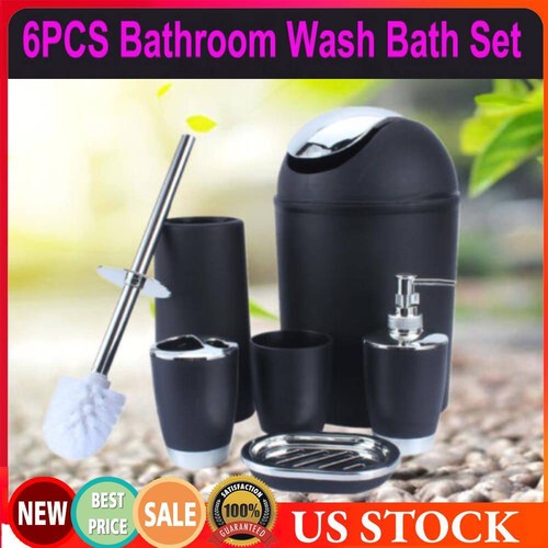 6Pcs Bathroom Bath Accessories Set Kit Toothbrush Holder Soap Sanitizer ...