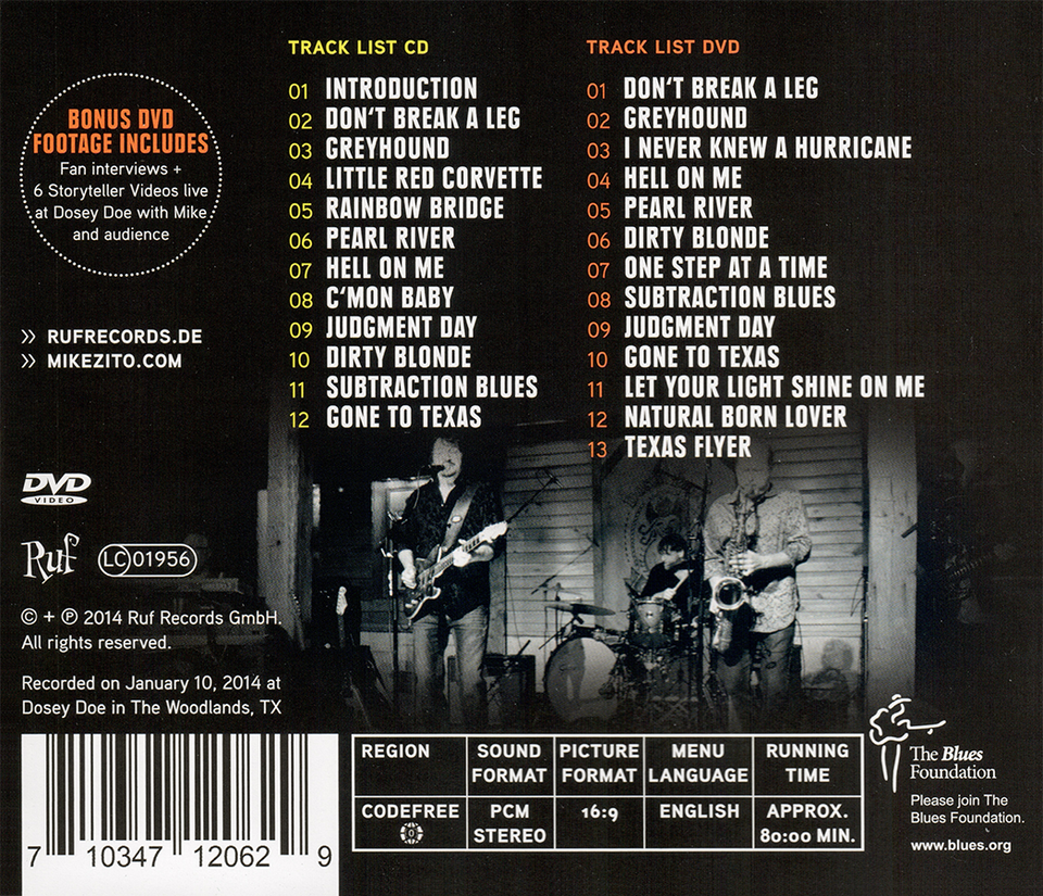 Mike Zito ~ Songs From The Road CD + DVD 2014 Ruf Records Germany ...