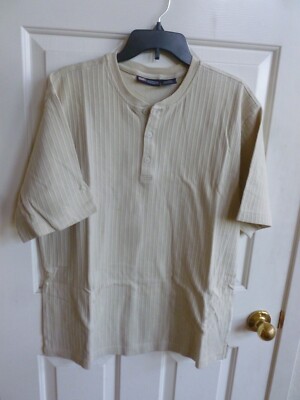 Men's "Faded Glory" Button Up Neck Beige Cotton, SS, Side Split, Large ...