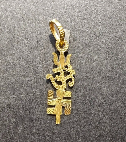 22 KT Hallmarked Trishul Om Swastik Yellow Gold Pendent | eBay