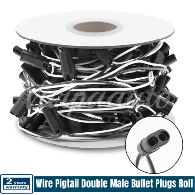 150x 2 Wire Pigtail Double Male Bullet Plugs Roll 20G 2-Pin Harness | eBay