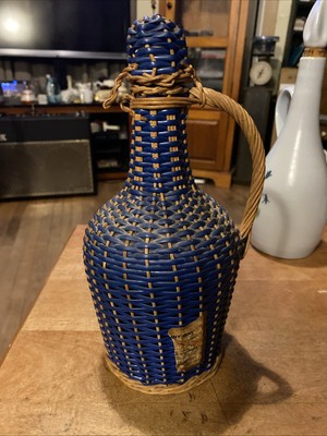 Vintage Blue Woven Glass Rum Bottle Jug with Lid Wrapped | eBay