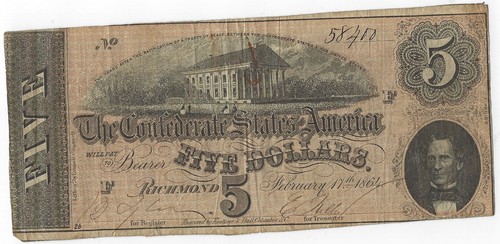 1864 $5 Confederate XF Note | eBay