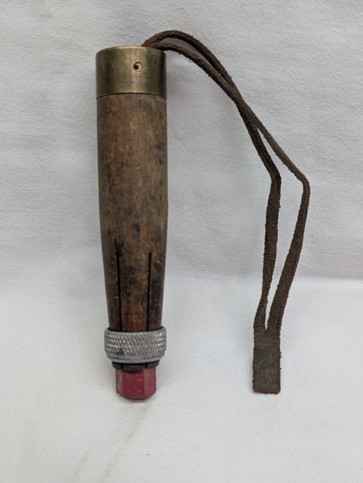Vintage Peterson Wood & Brass Lumber Marking Crayon Holder w/ Leather ...