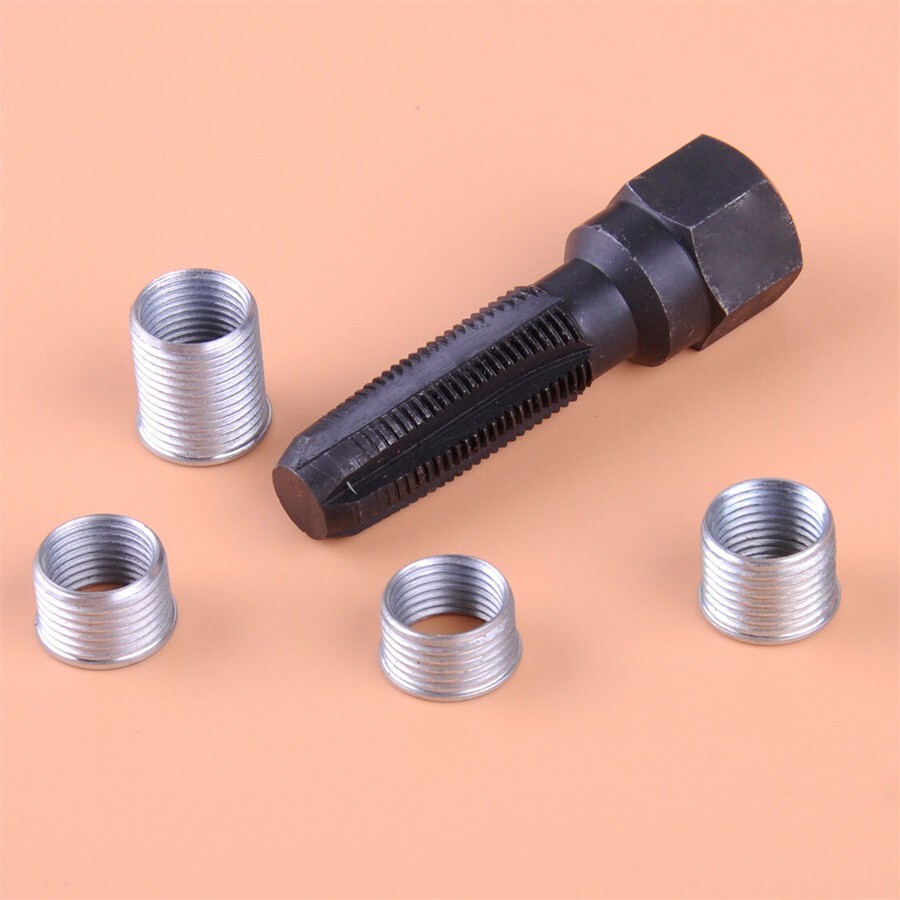 M14x1.25mm Spark Plug Helicoil Rethreader Thread Reamer Repair Kit w/ 4 ...