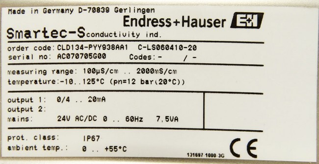 Endress+Hauser Smartec-S CLD134-PYY938AA1 Leitfähigkeitsmessgerät ...