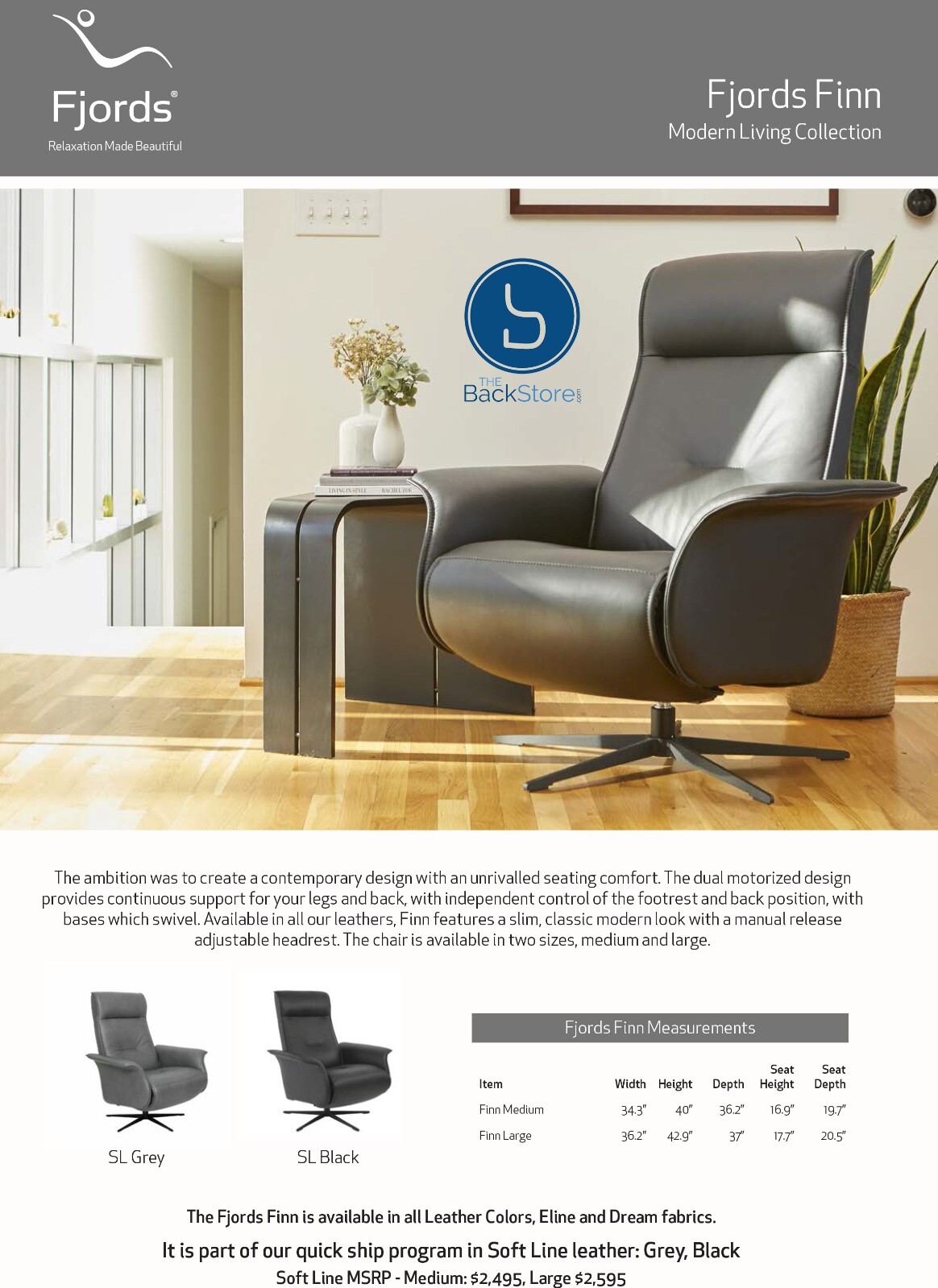 Fjords Finn Swing Relaxer Power Electric Recliner Chair Med Gray SL 227 ...