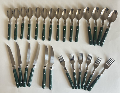 27 Stainless China Steel Green Handle Flatware | eBay