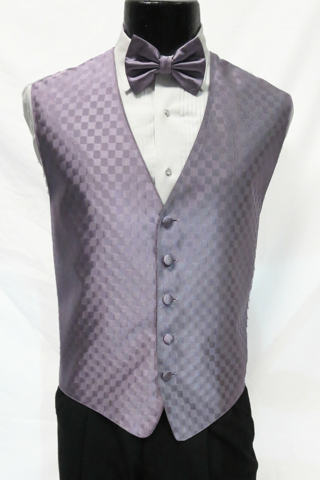 Mens Large Purple Fusion Checkered Patterned Fullback Vest & Tie Plus ...