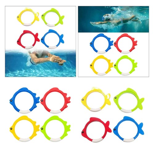 4x Fish Ring Toys Pool Diving Toys Fun Summer Colorful Underwater Rings ...