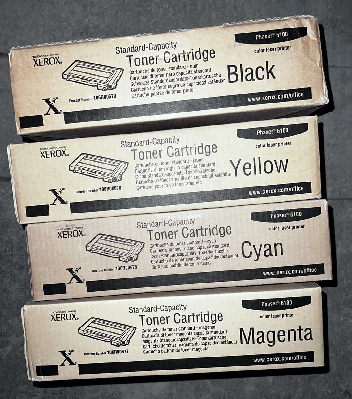 Lot of 4 OEM New Xerox 6100 Phaser Toner Cartridge Set Black Yellow ...