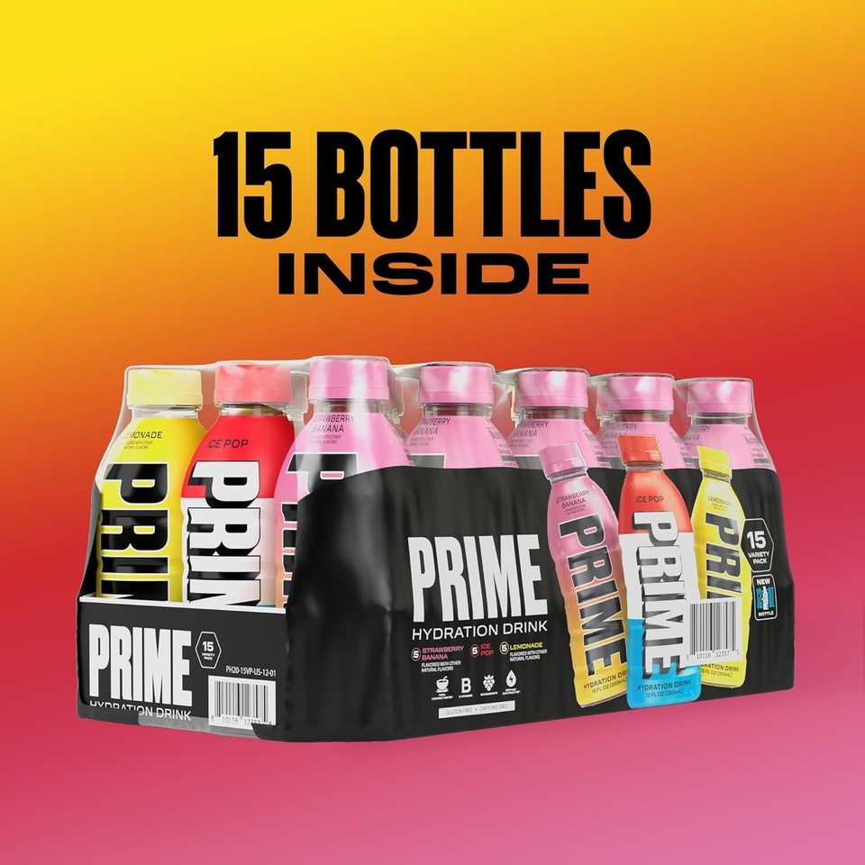 PRIME HYDRATION Variety - ICE POP, Strawberry Banana, Lemonade - 12 oz ...