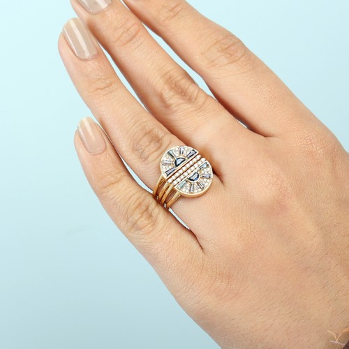 Jewellery Diamond Multi Gemstone Connected Ring Women 18k Yellow Gold ...