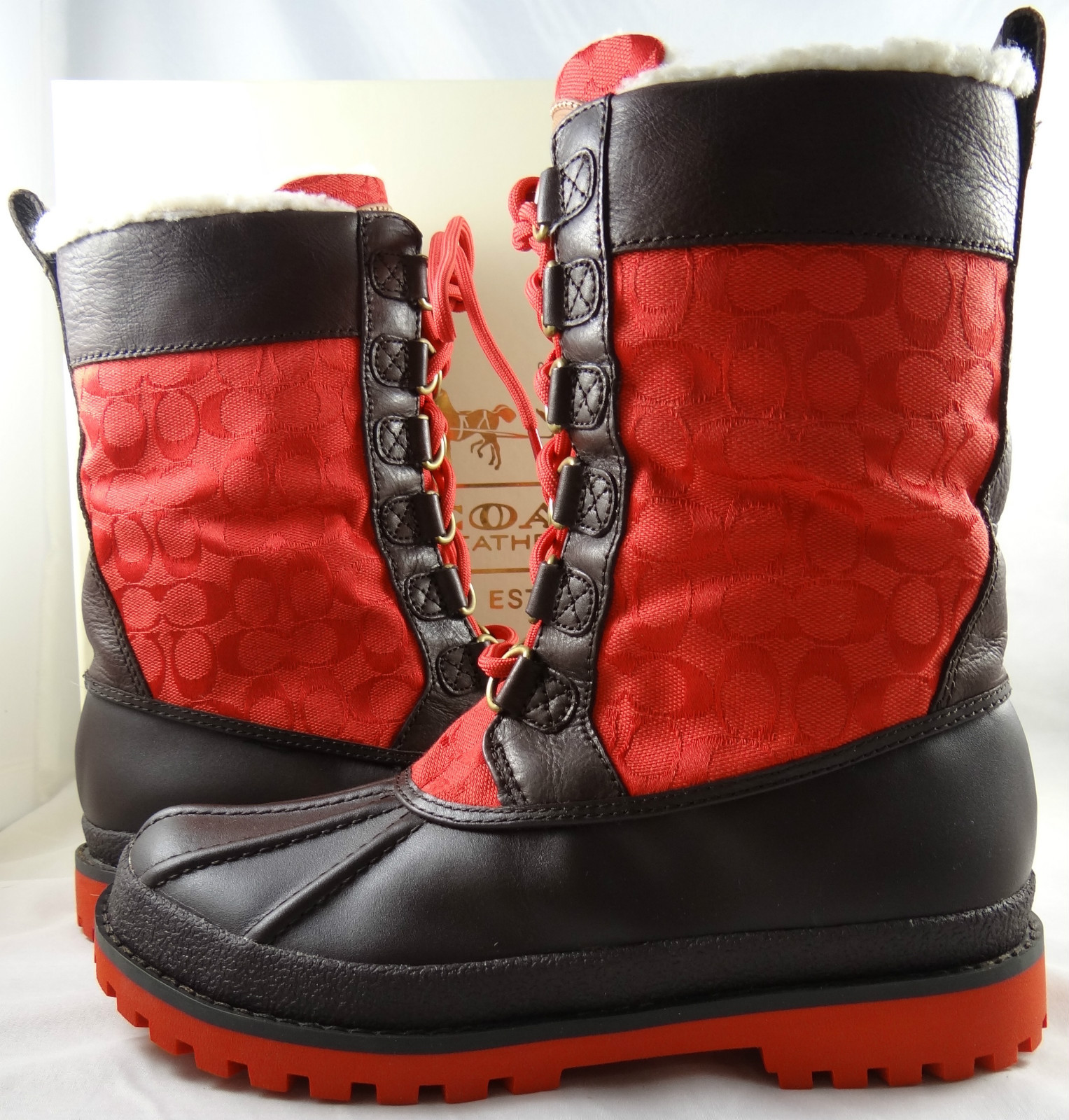 Coach Laura CC Signature Red Shearing Weather Winter Boots 6-10 | eBay
