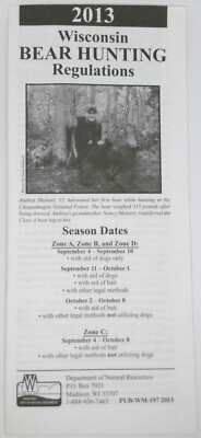 2013 Wisconsin Bear Hunting License Regulation Booklet...Free Shipping ...