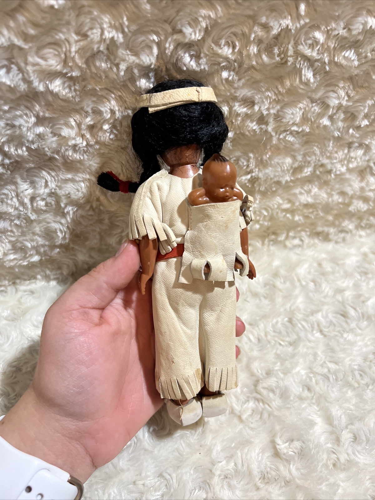 Indian Girl Doll 7" Tall With Papoose Baby on Back- Age Unknown Leather ...